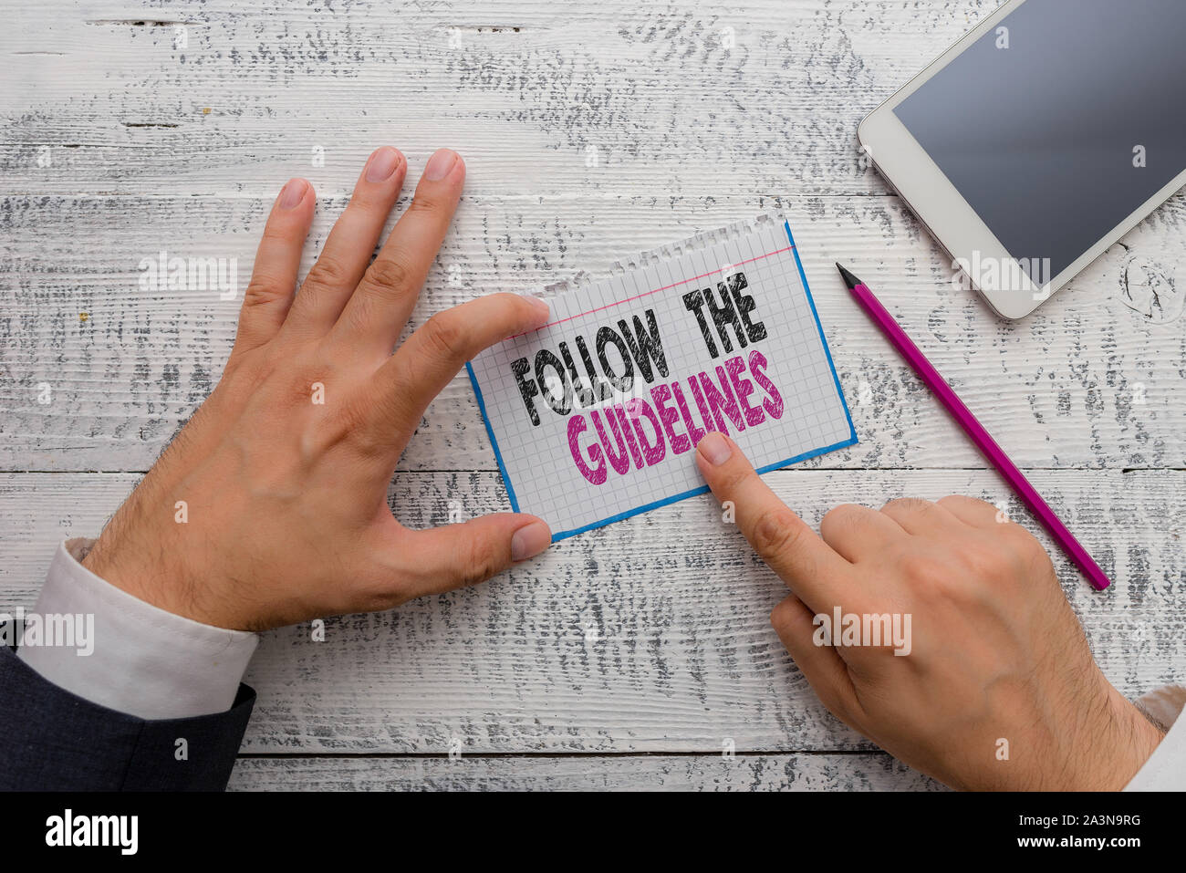 Writing note showing Follow The Guidelines. Business concept for Manual ...