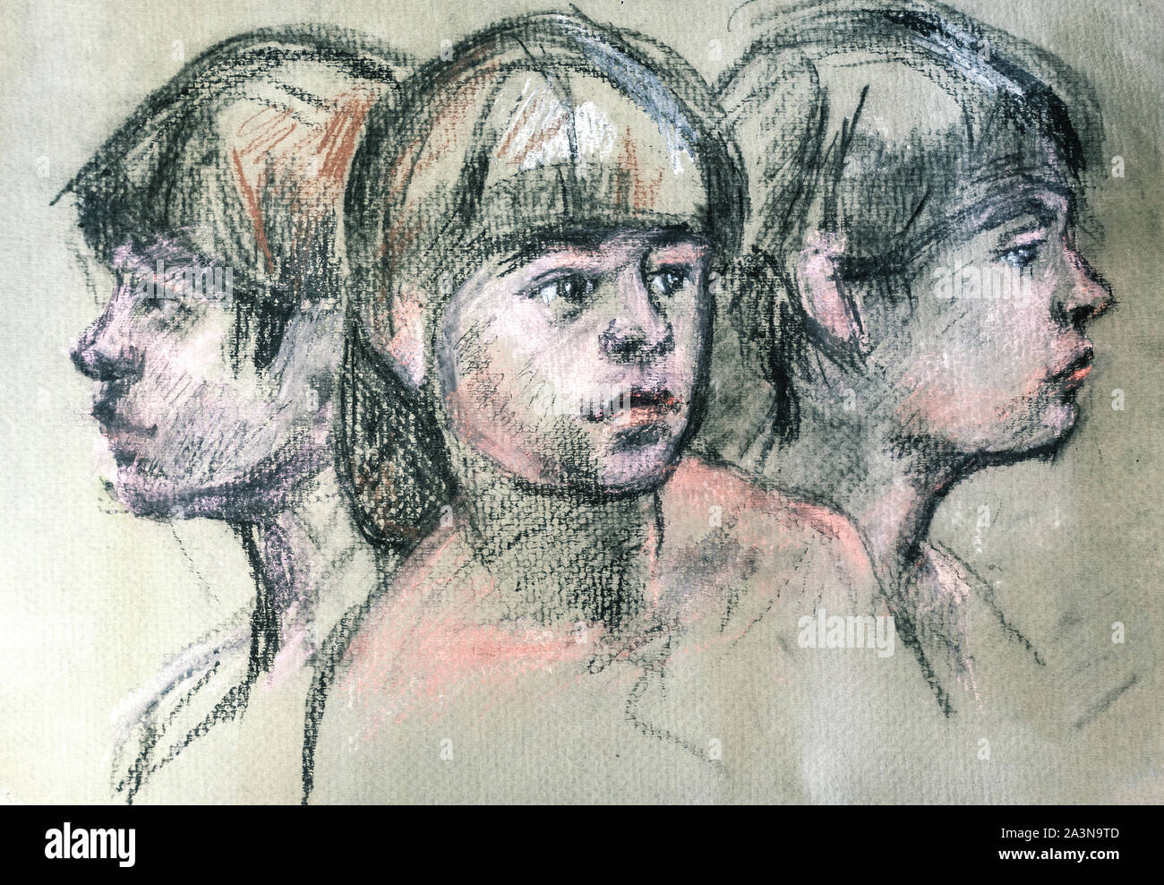 3 versions of same portrait on one drawing Stock Photo - Alamy