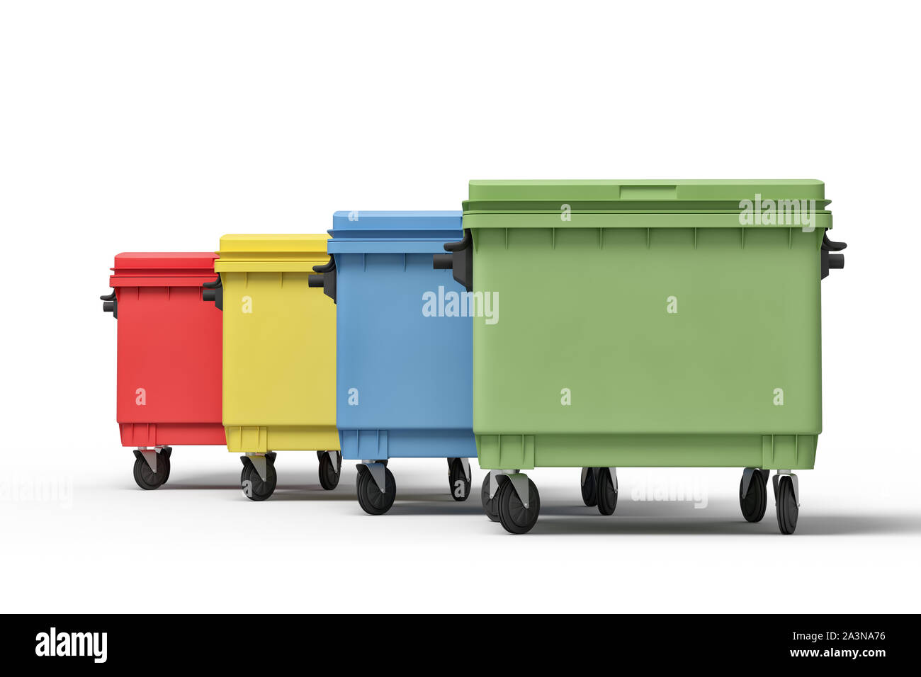 3d rendering of four colorful trash bins Stock Photo - Alamy