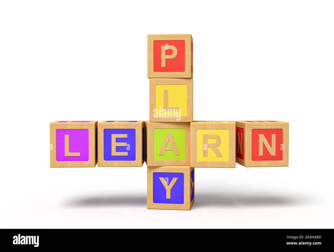 3d rendering of colorful alphabet toy blocks making 'LEARN' and 'PLAY ...