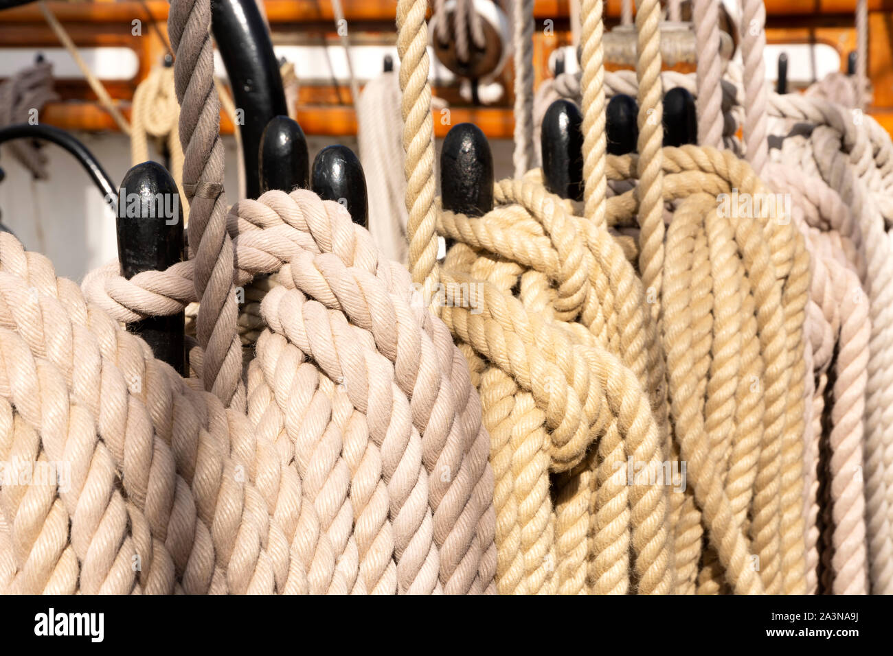 Rigging on old sailing ship Stock Photo - Alamy