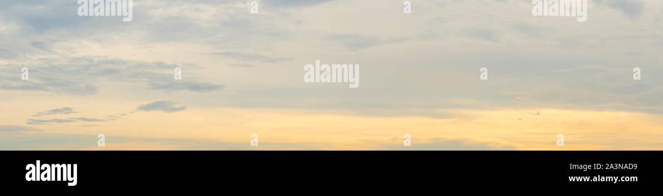 Panorama clear warm sky with white cloud background in the sunset time ...