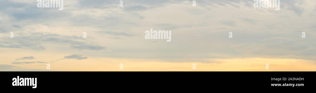 Panorama clear warm sky with white cloud background in the sunset time ...