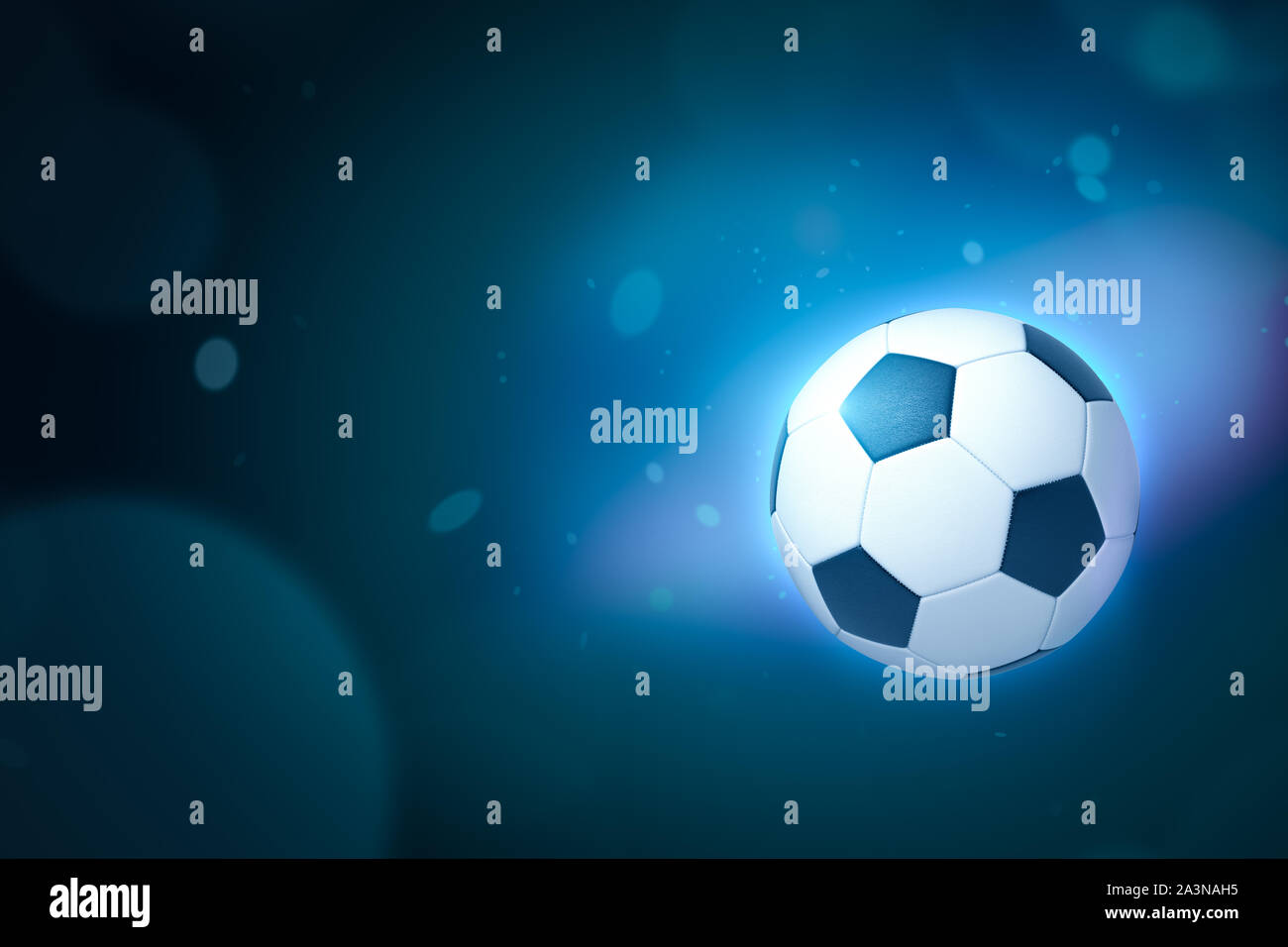 3d rendering of a football on gradient blue bokeh background with copy ...