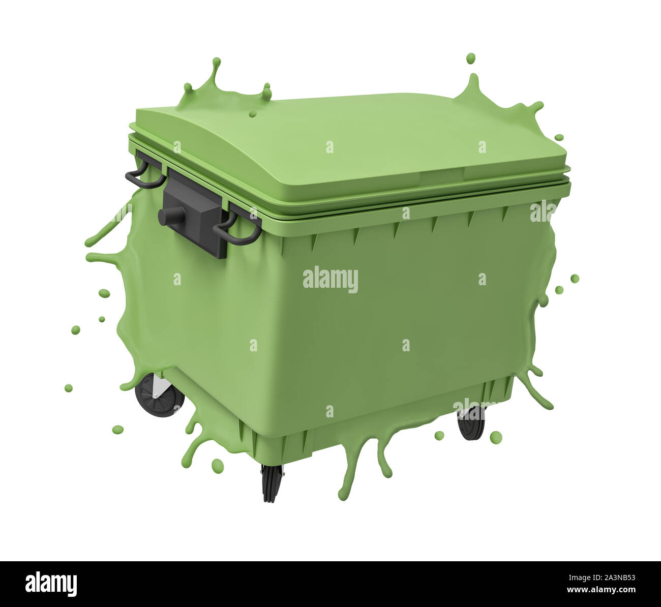 3d rendering of closed green trash can with melting edges isolated on ...