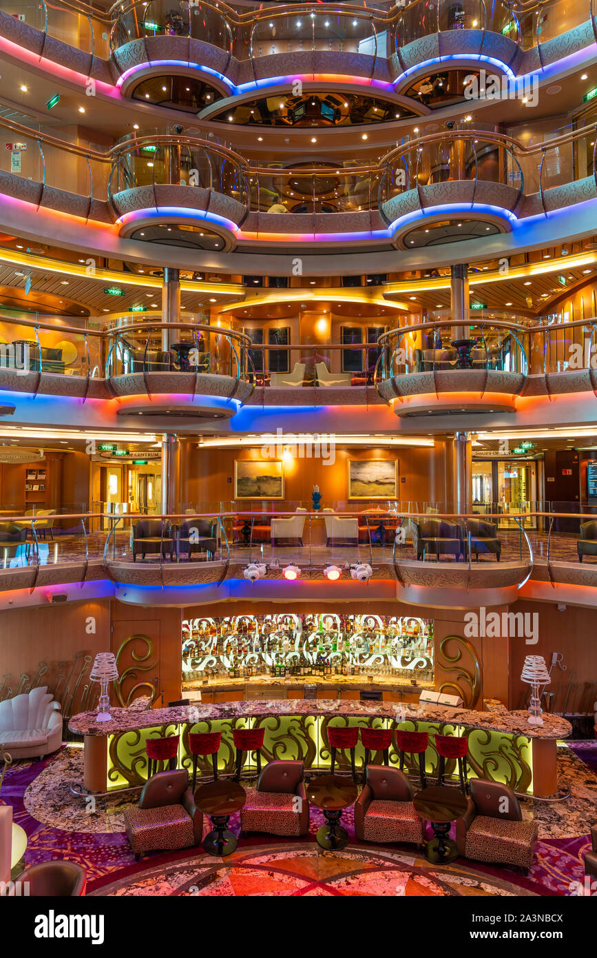 The multi floor atrium on board the Royal Caribbean cruise ship ...
