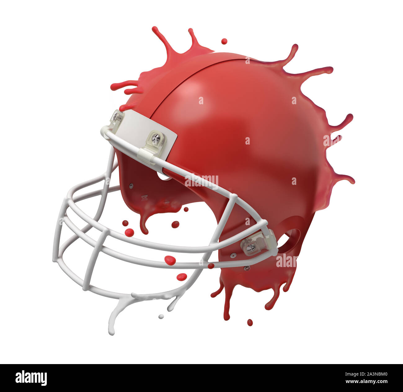 3d rendering of a red american football helmet splashing isolated on ...