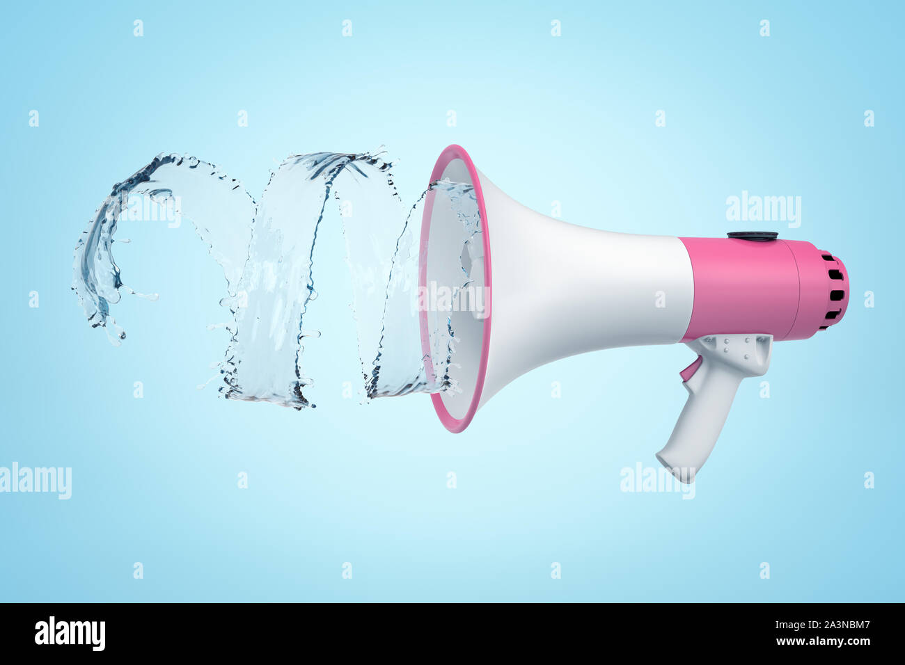 3d side close-up rendering of white and pink megaphone emitting a ...