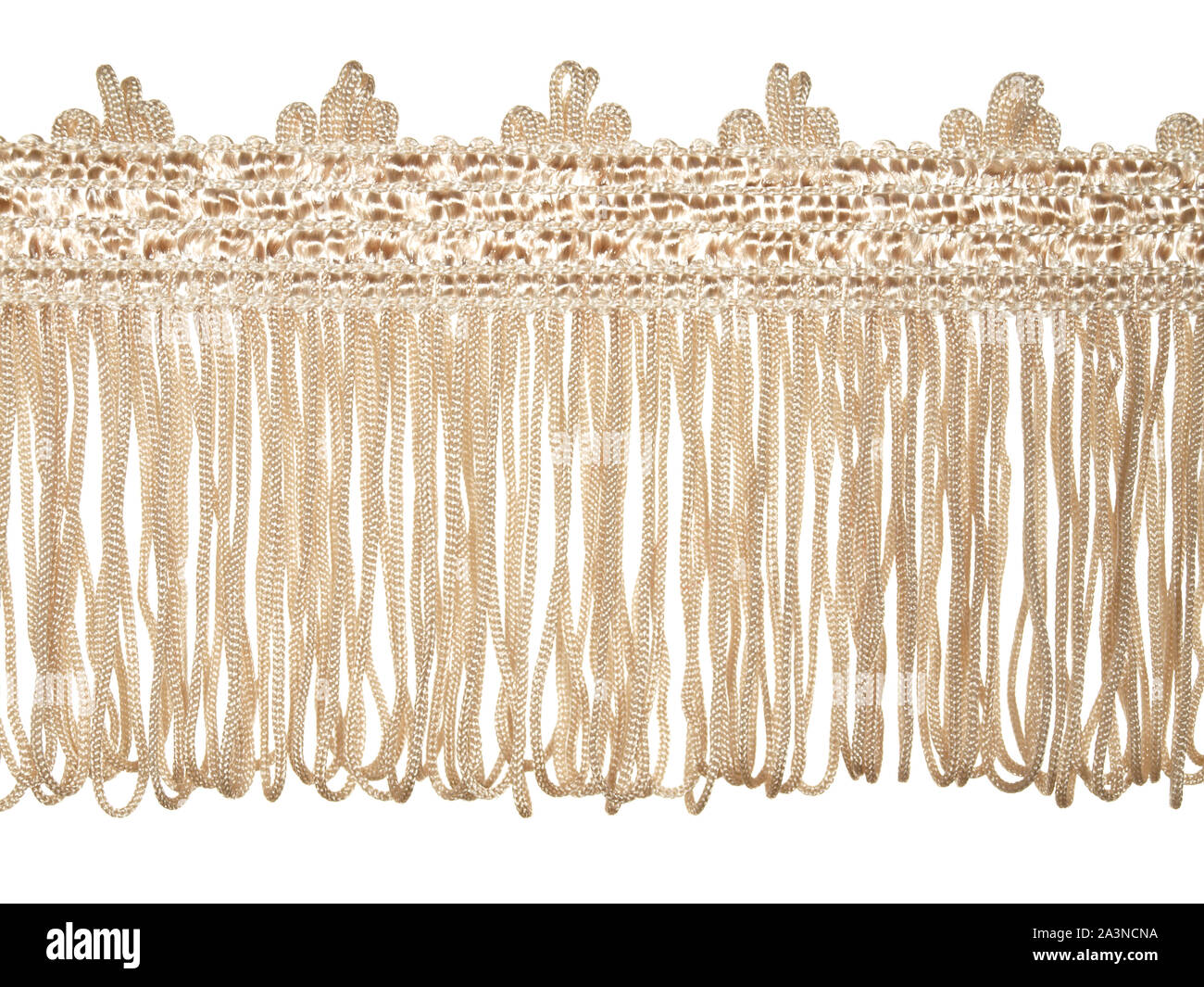 Fringe woven from a thin cord isolated on a white background. Finishing ...