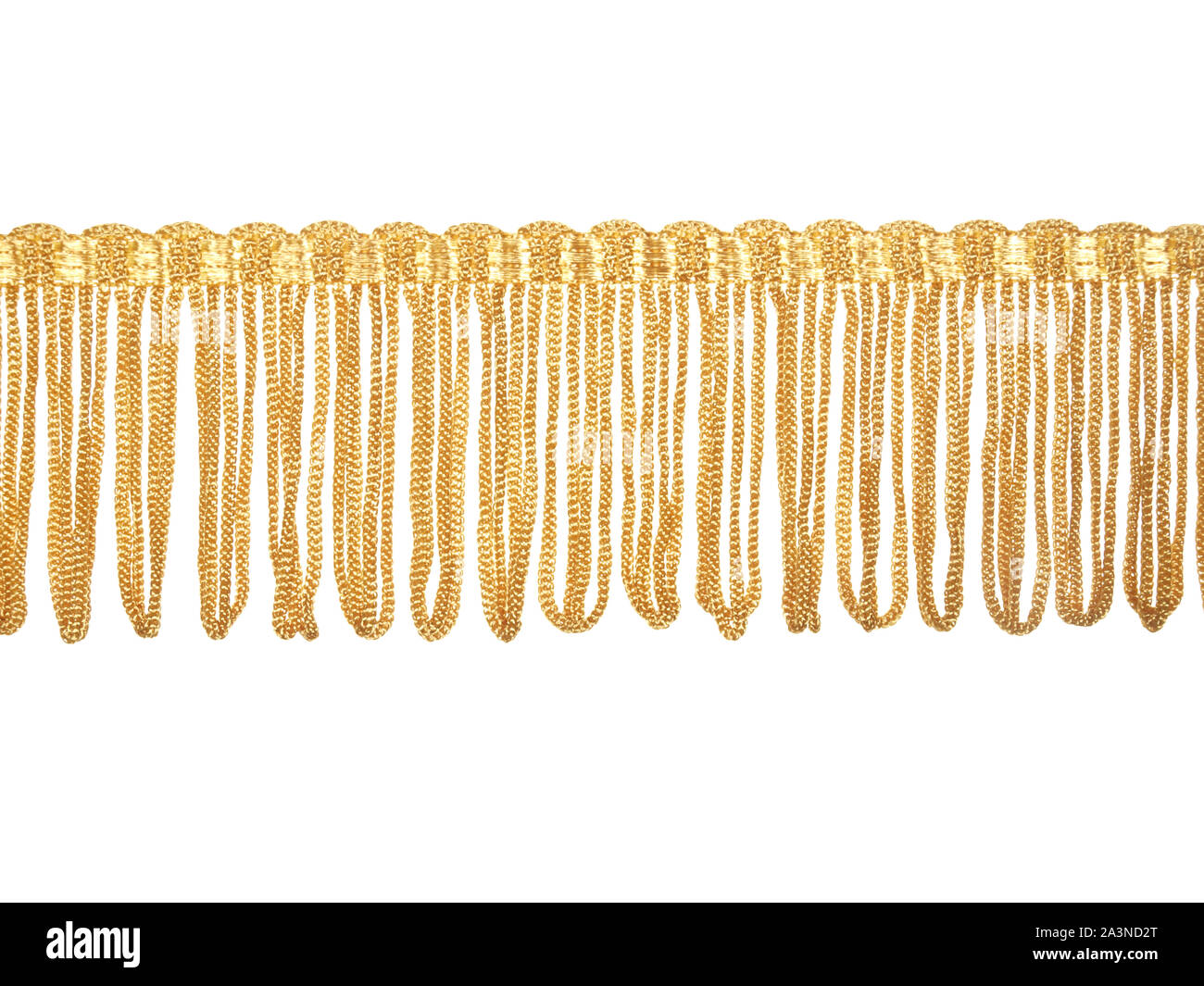 Fringe woven from a thin cord isolated on a white background. Finishing ...
