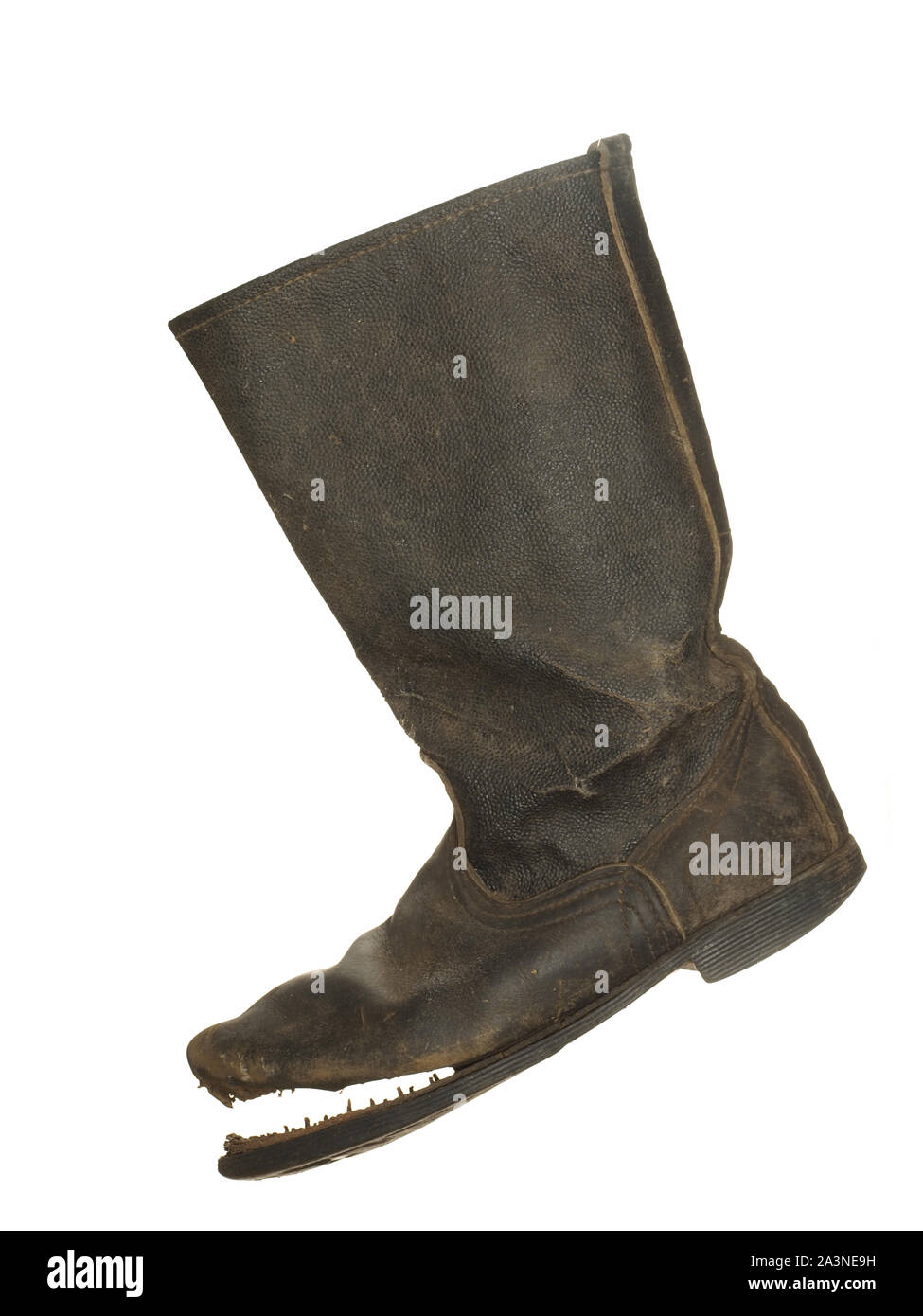 Old ragged rough leather boot Isolated on a white background Stock ...
