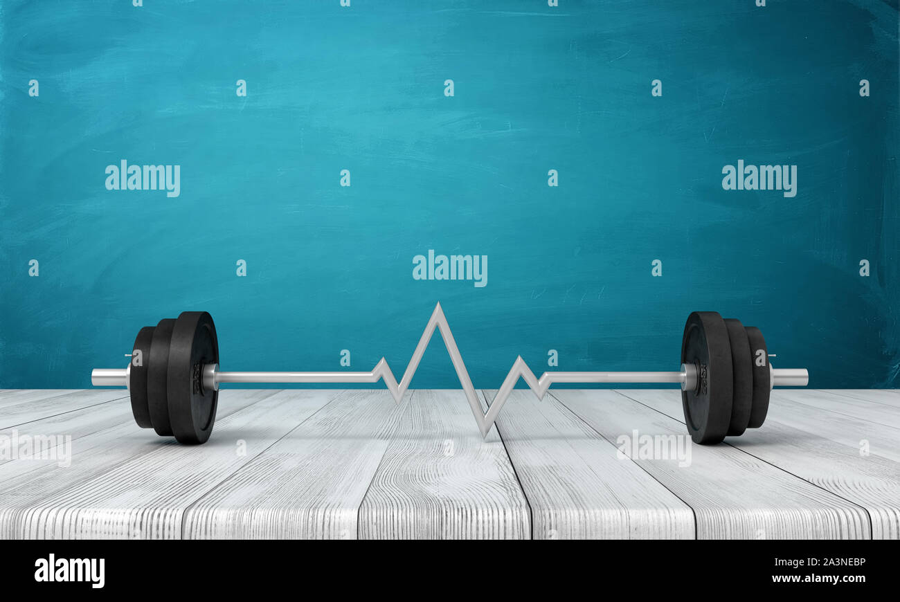 3d rendering of diagram shaped bar-bell on white wooden floor and dark ...