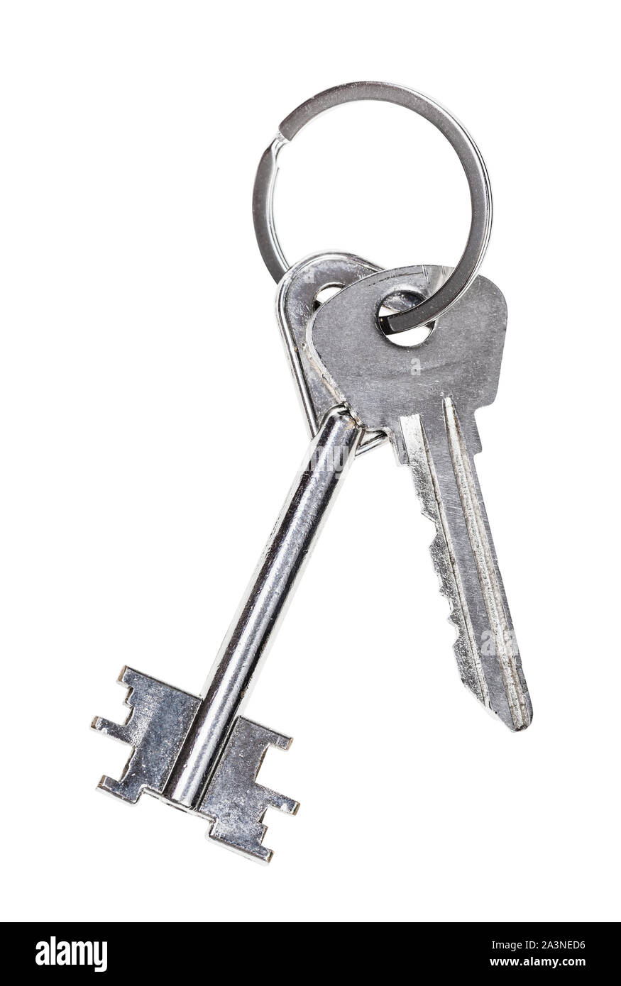pair of door keys on keyring isolated on white background Stock Photo ...