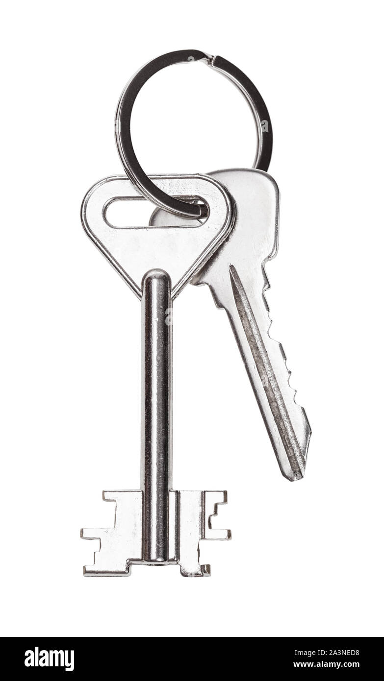 two door keys on keyring isolated on white background Stock Photo - Alamy