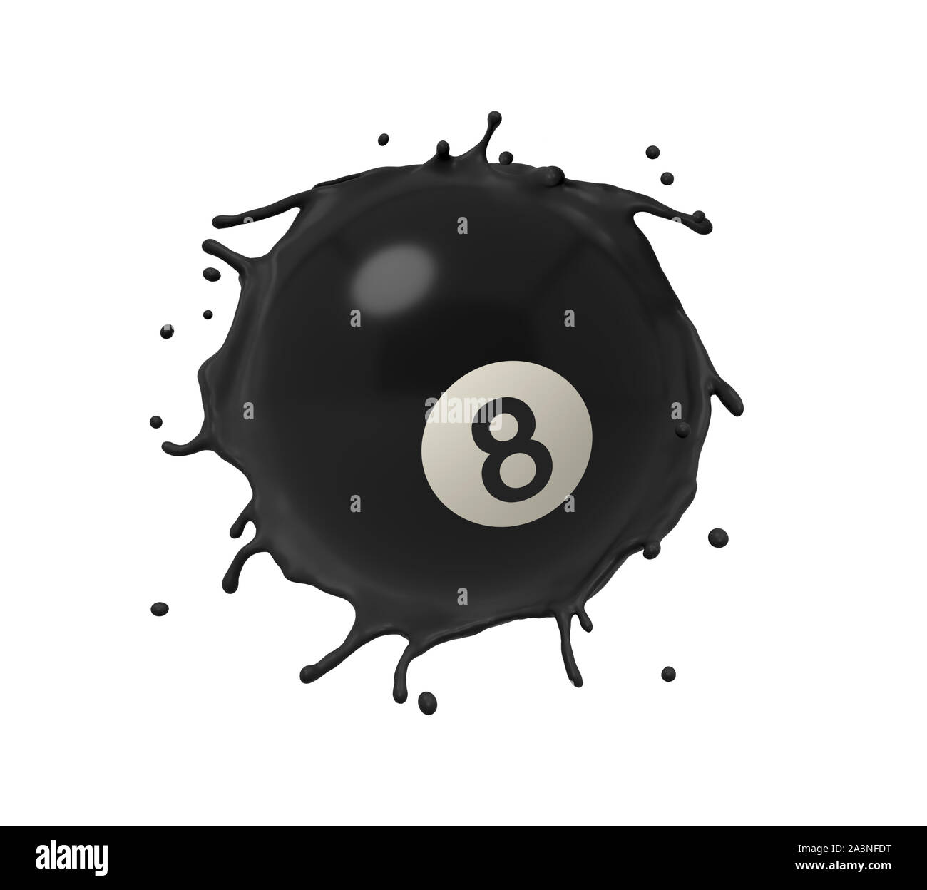 3d rendering of black pool and billiard ball splashing isolated on ...