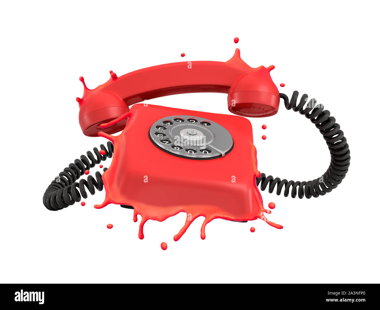 3d close-up rendering of red ringing rotary phone, its plastic case ...