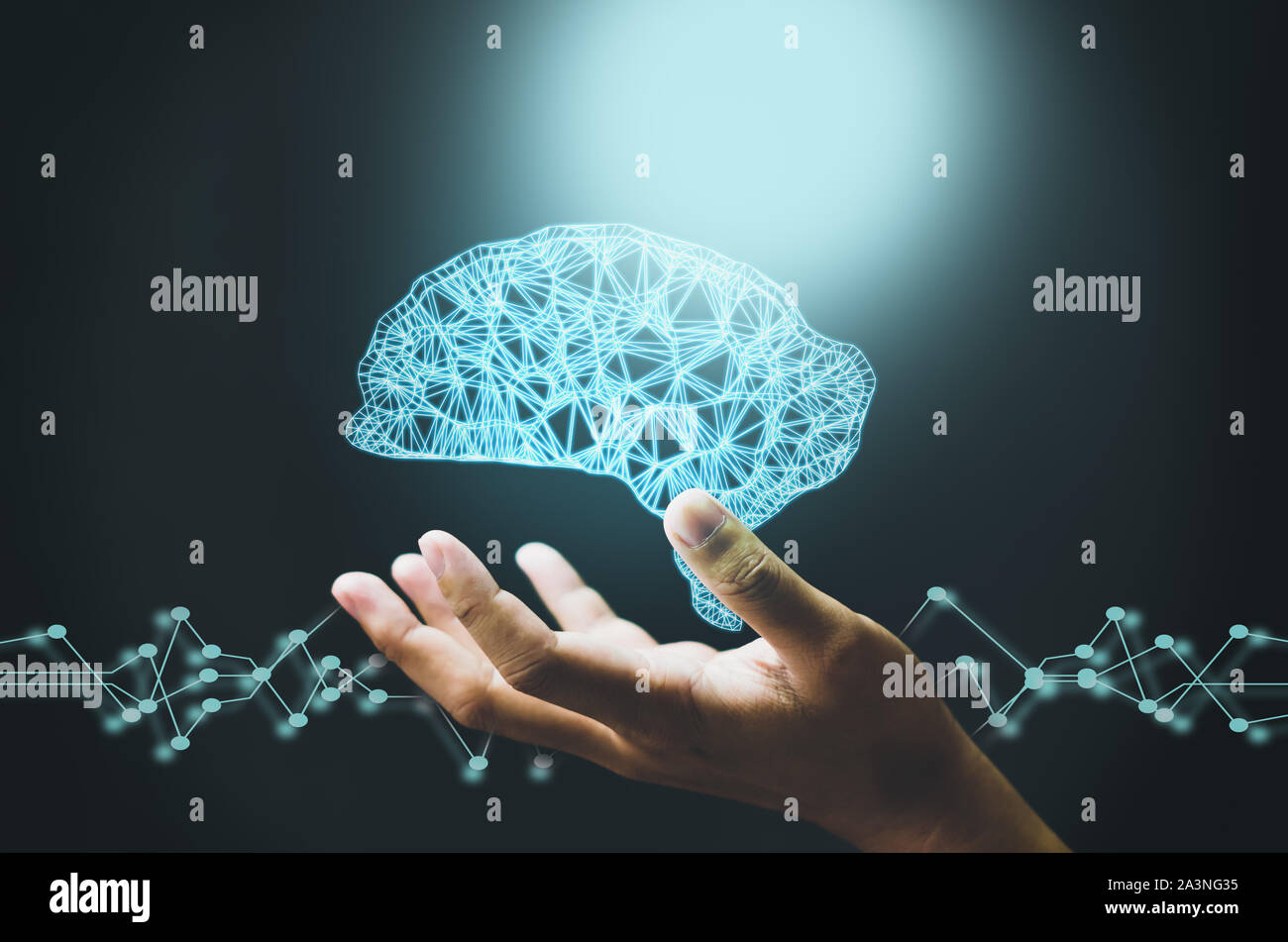Business and technology concept, polygon digital brain graphic in human ...