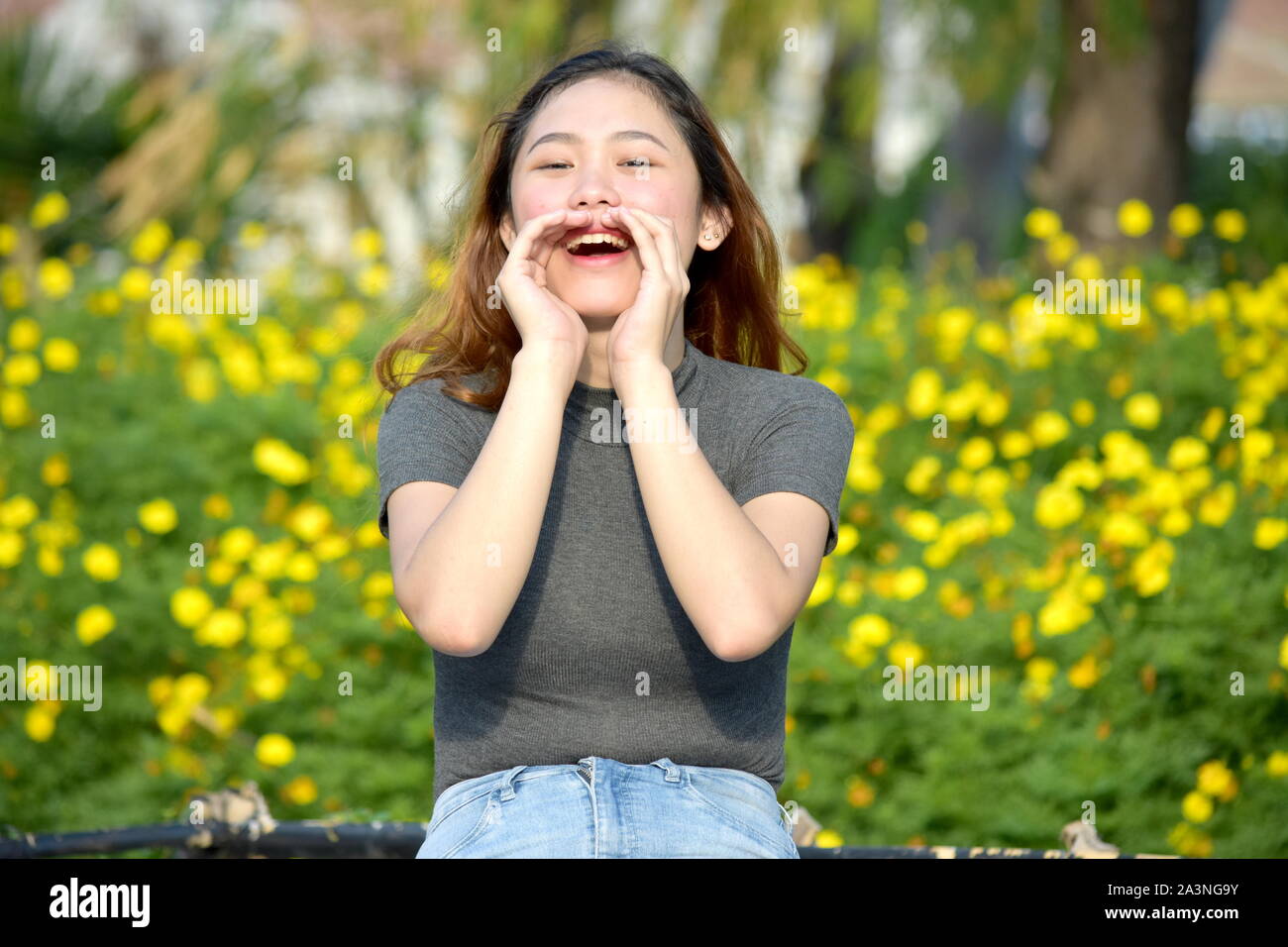 An Adult Female Yelling Stock Photo - Alamy