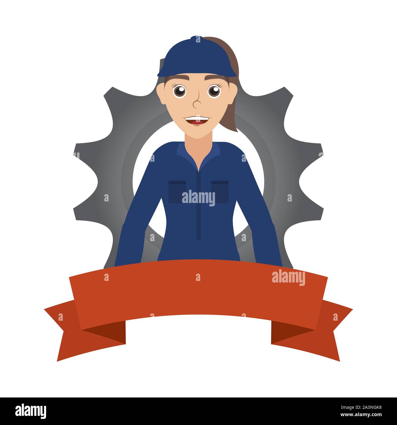 female young mechanic worker with gear and ribbon Stock Vector Image ...