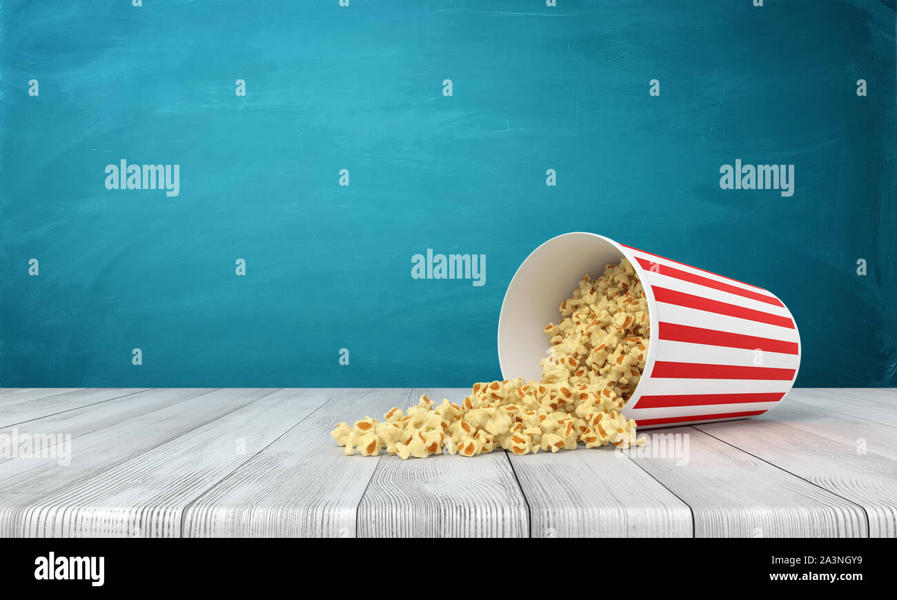 3d rendering of popcorn bucket lying sidelong with some popcorn spilled ...