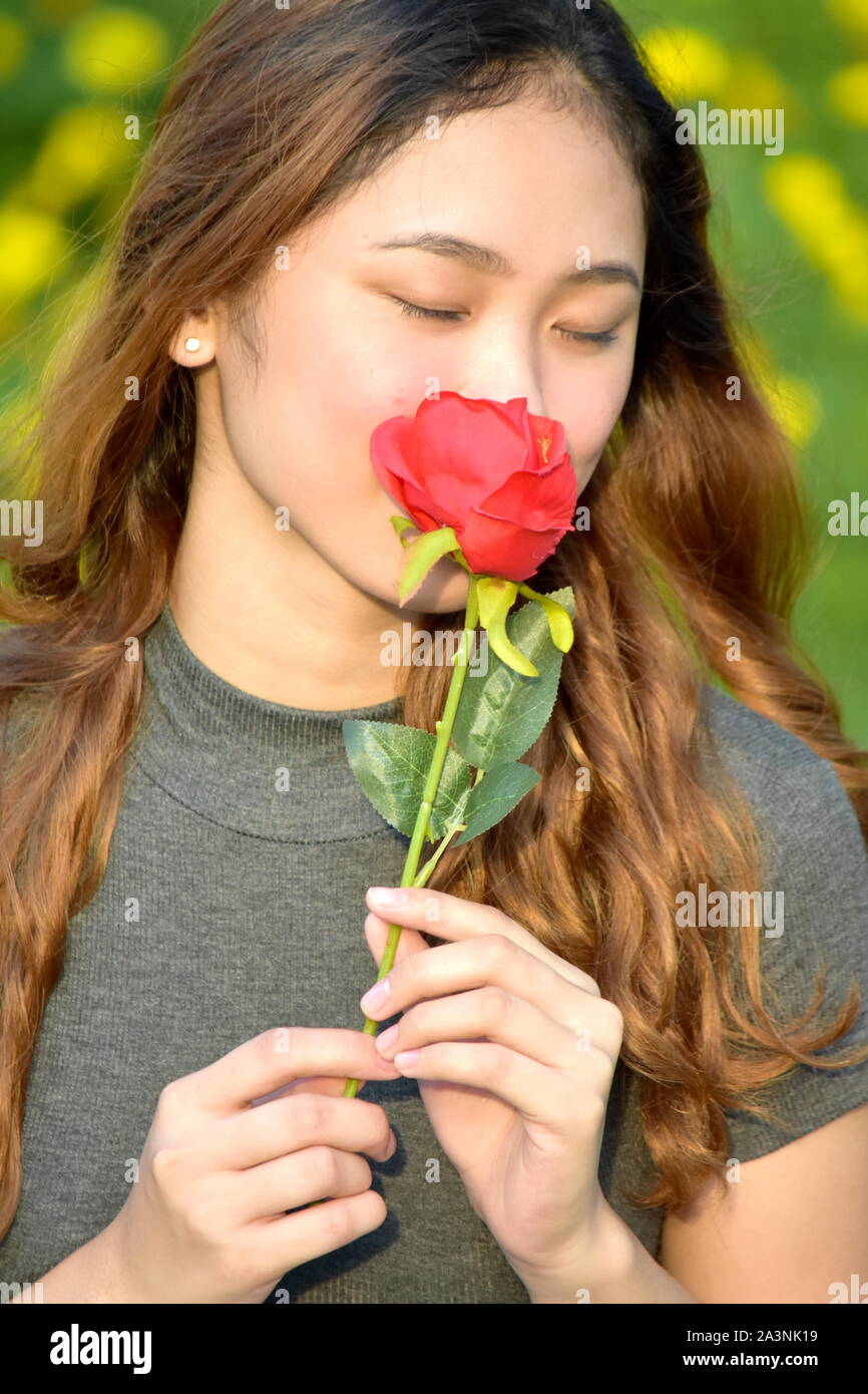Young Woman Smelling A Rose Stock Photo - Alamy