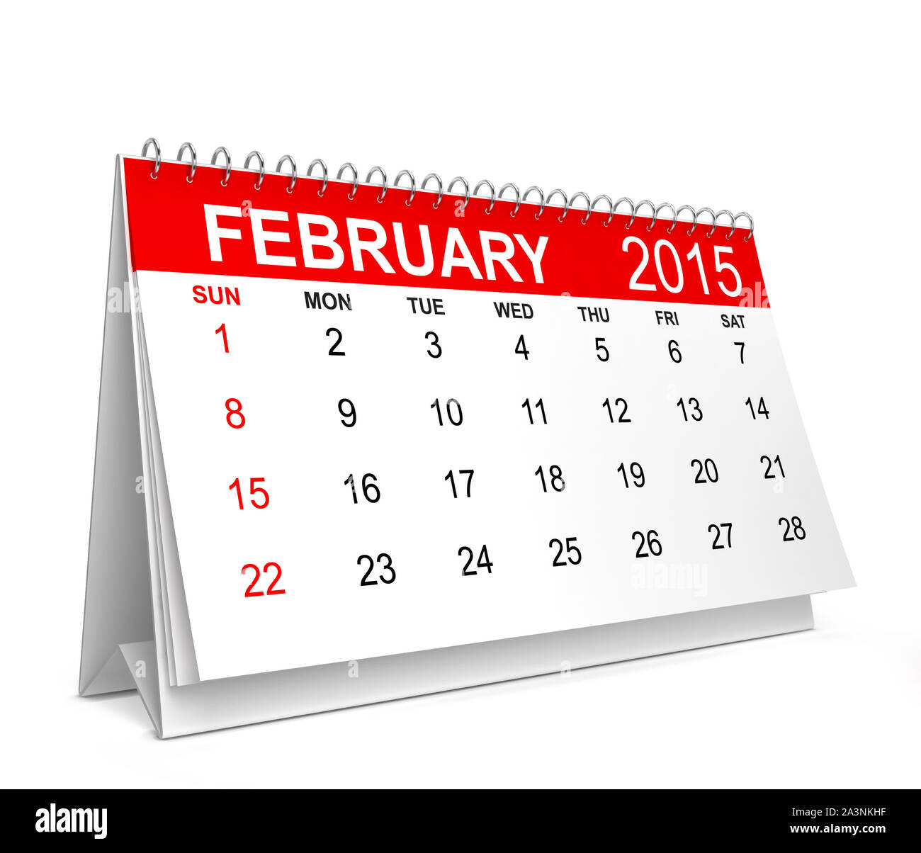 2015 Calendar. February. 3d illustration isolated on white background ...