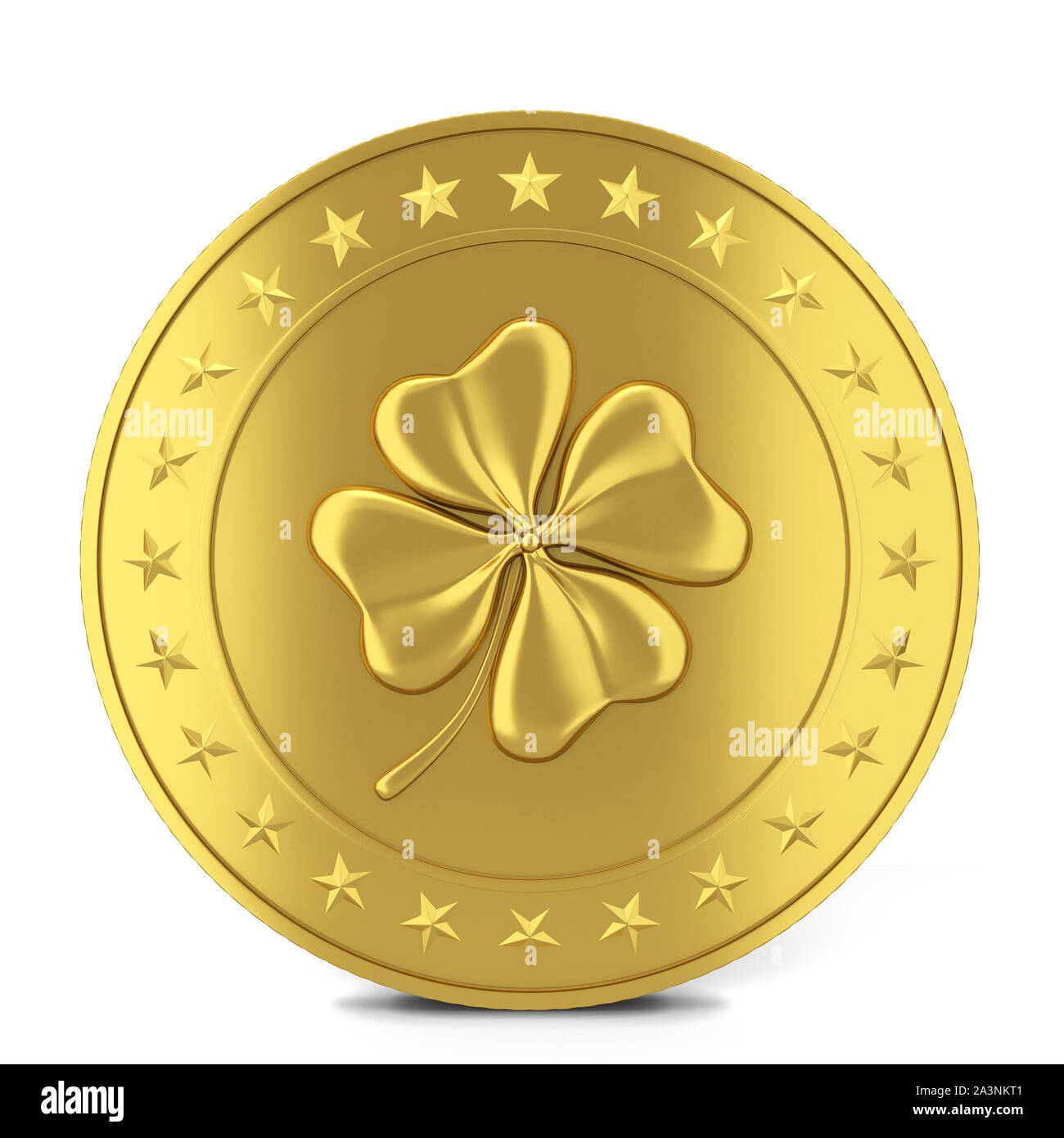 Coin with clover. 3d illustration isolated on white background Stock ...