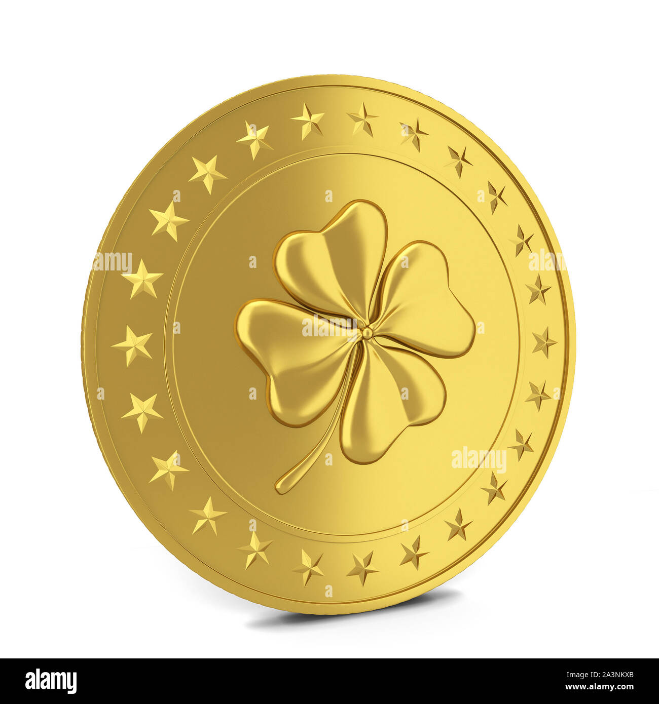 Coin with clover. 3d illustration isolated on white background Stock ...