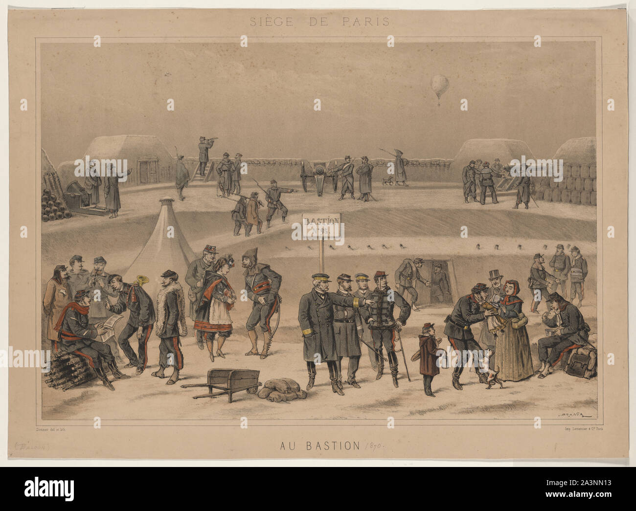 Siège de Paris. Au Bastion Print shows military life at French fort ...