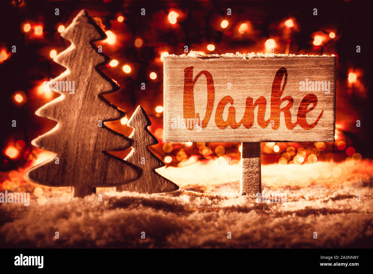 Sign, Retro Tree, Snow, Calligraphy Danke Mean Means Thank You Stock ...