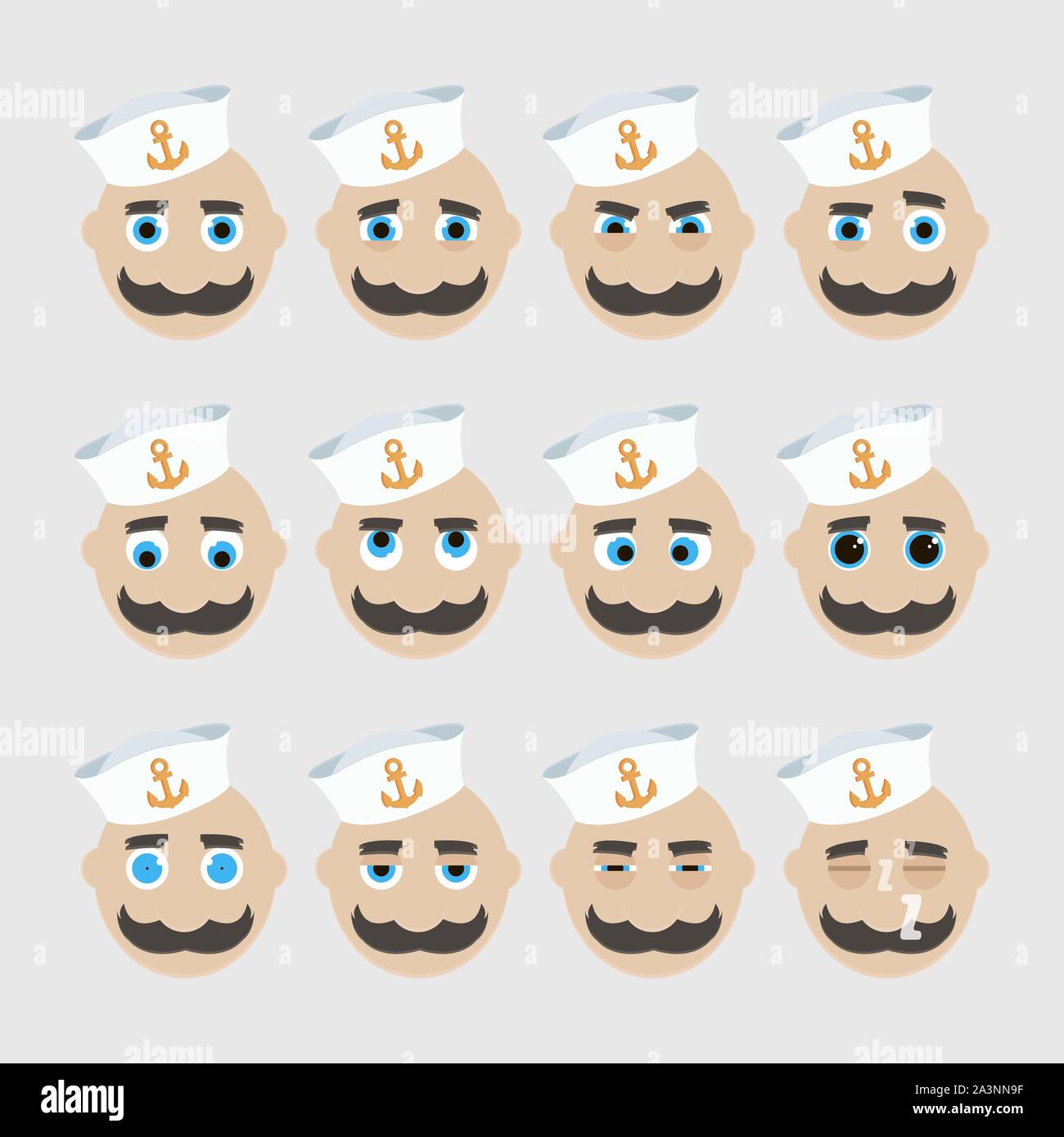 Set of cute sailor emoticons. Vector illustration Stock Vector Image ...