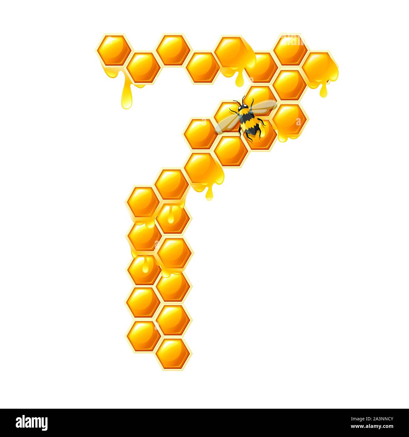 Honeycomb number 7 with honey drops and bee cartoon style food design ...