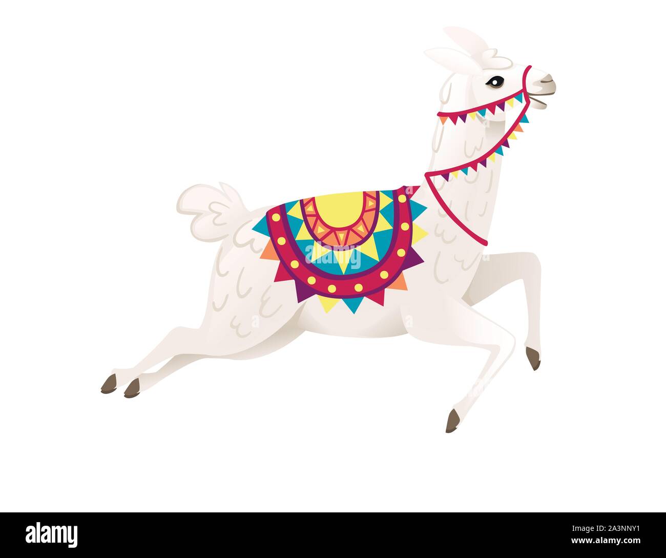 Cute llama running and wearing decorative saddle with patterns cartoon ...