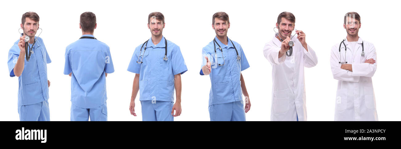 panoramic collage group of medical doctors . isolated on white ...