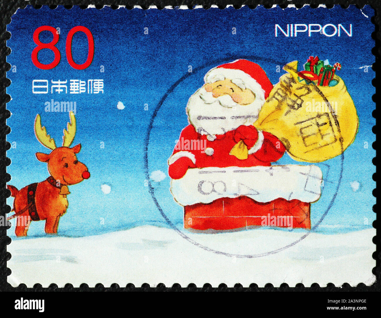 Santa Claus and reindeer on japanese postage stamp Stock Photo - Alamy