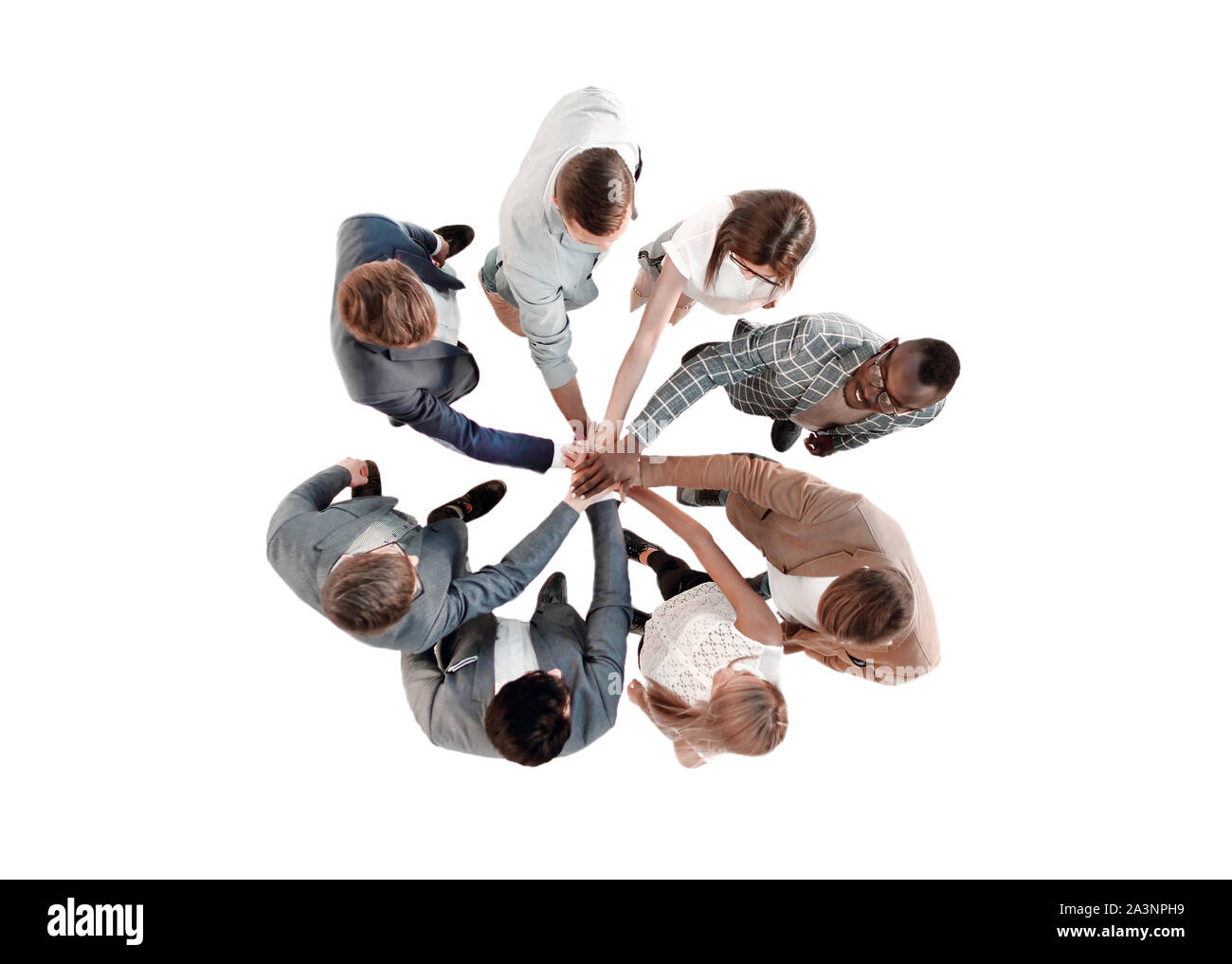 top view.the business team shows its unity.the concept of team building ...