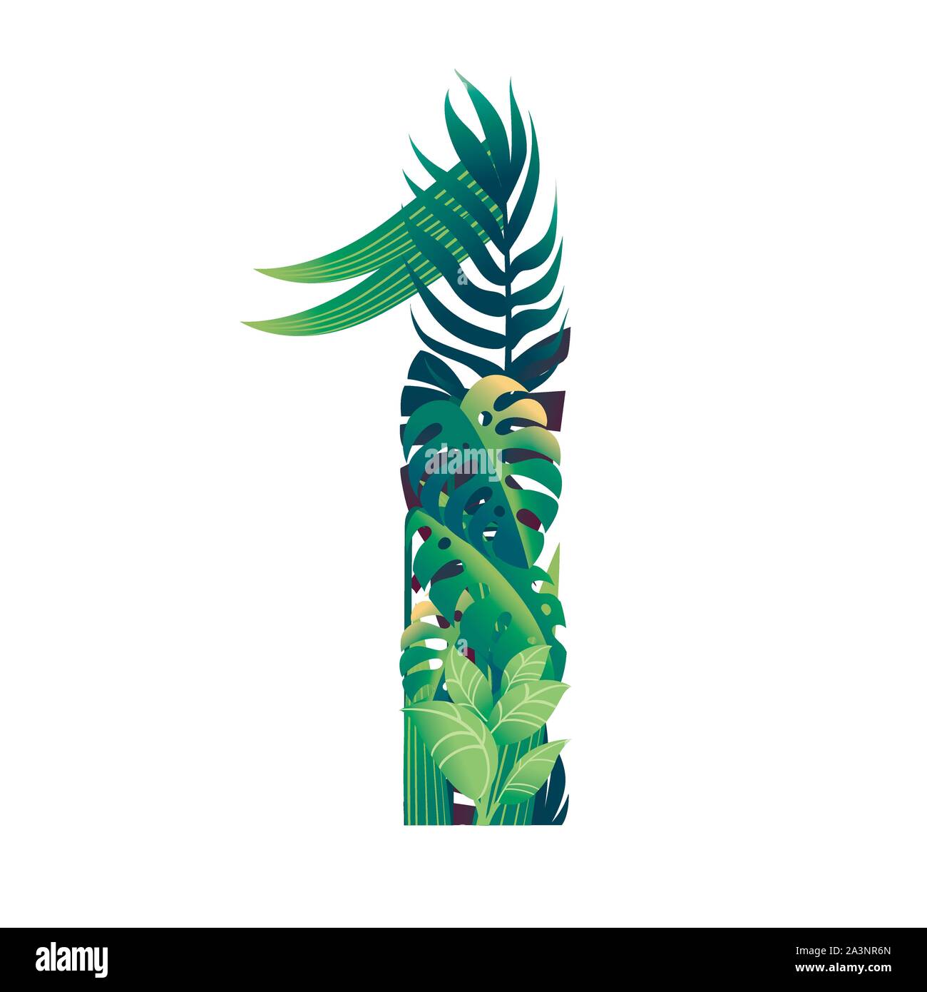 Leaf number 1 with different types of green leaves and foliage cartoon ...