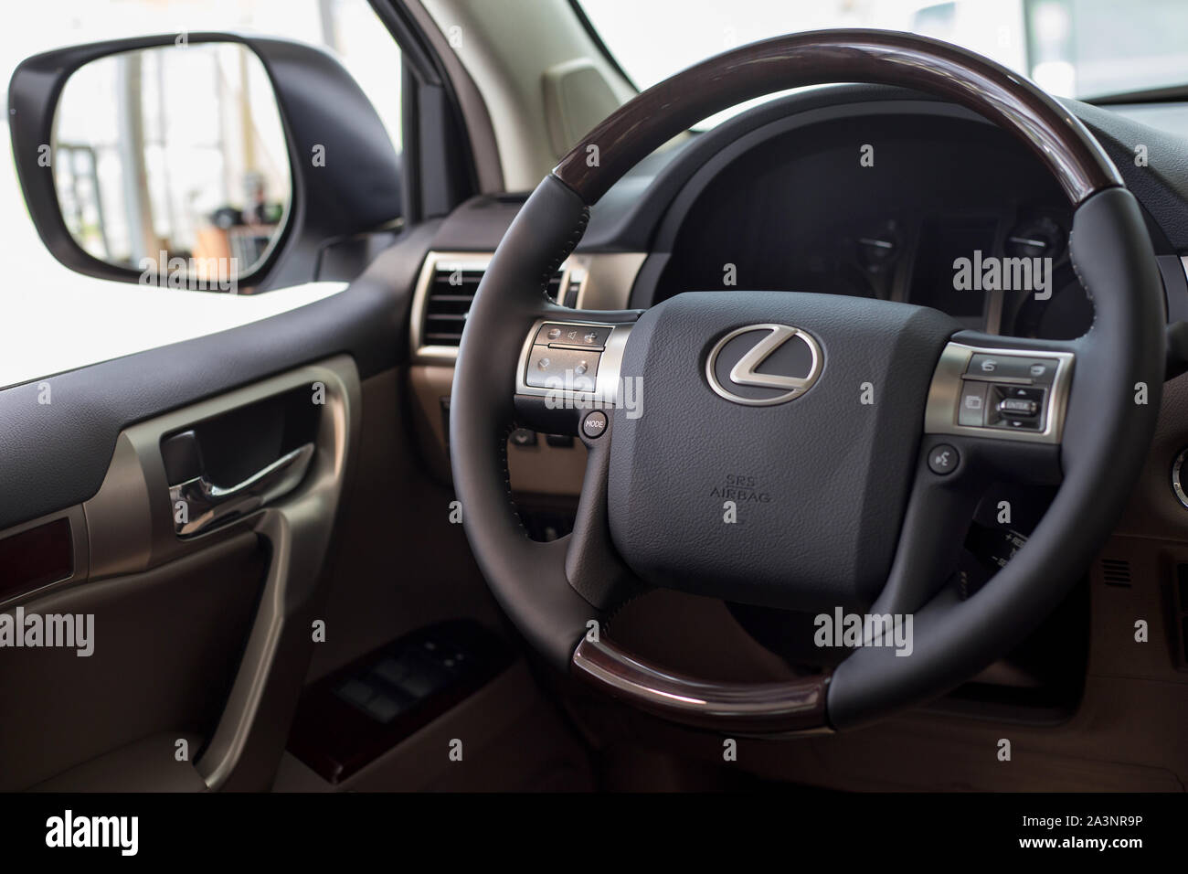 Russia, Izhevsk - July 21, 2019: Lexus showroom. Interior of new modern ...