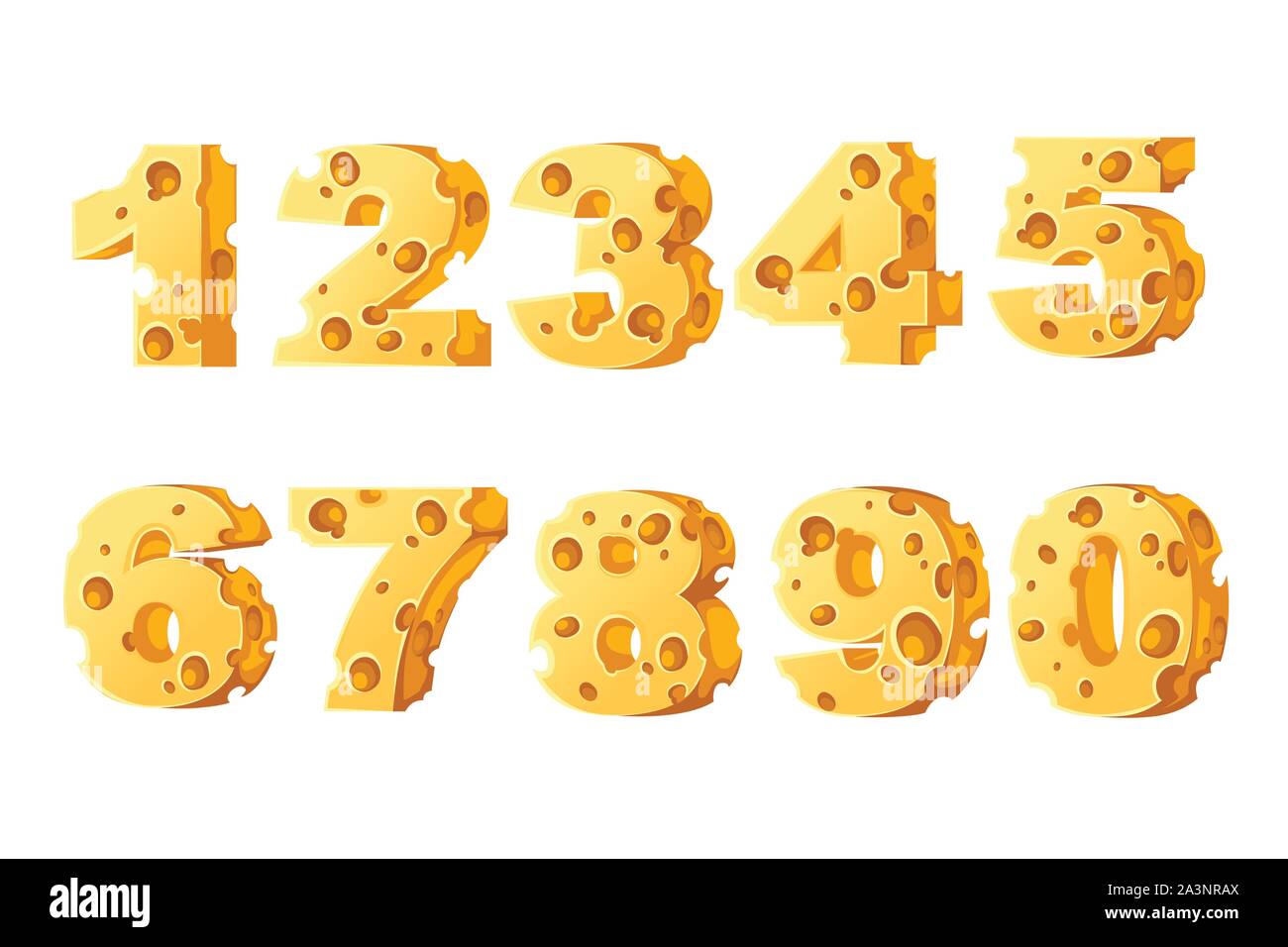 Set of numbers cheese style cartoon food design flat vector ...