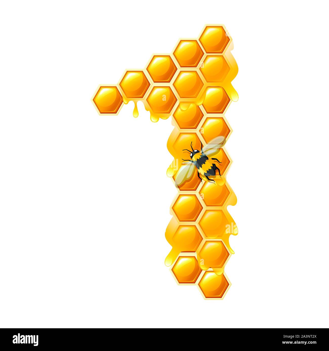 Honeycomb number 1 with honey drops and bee cartoon style food design ...