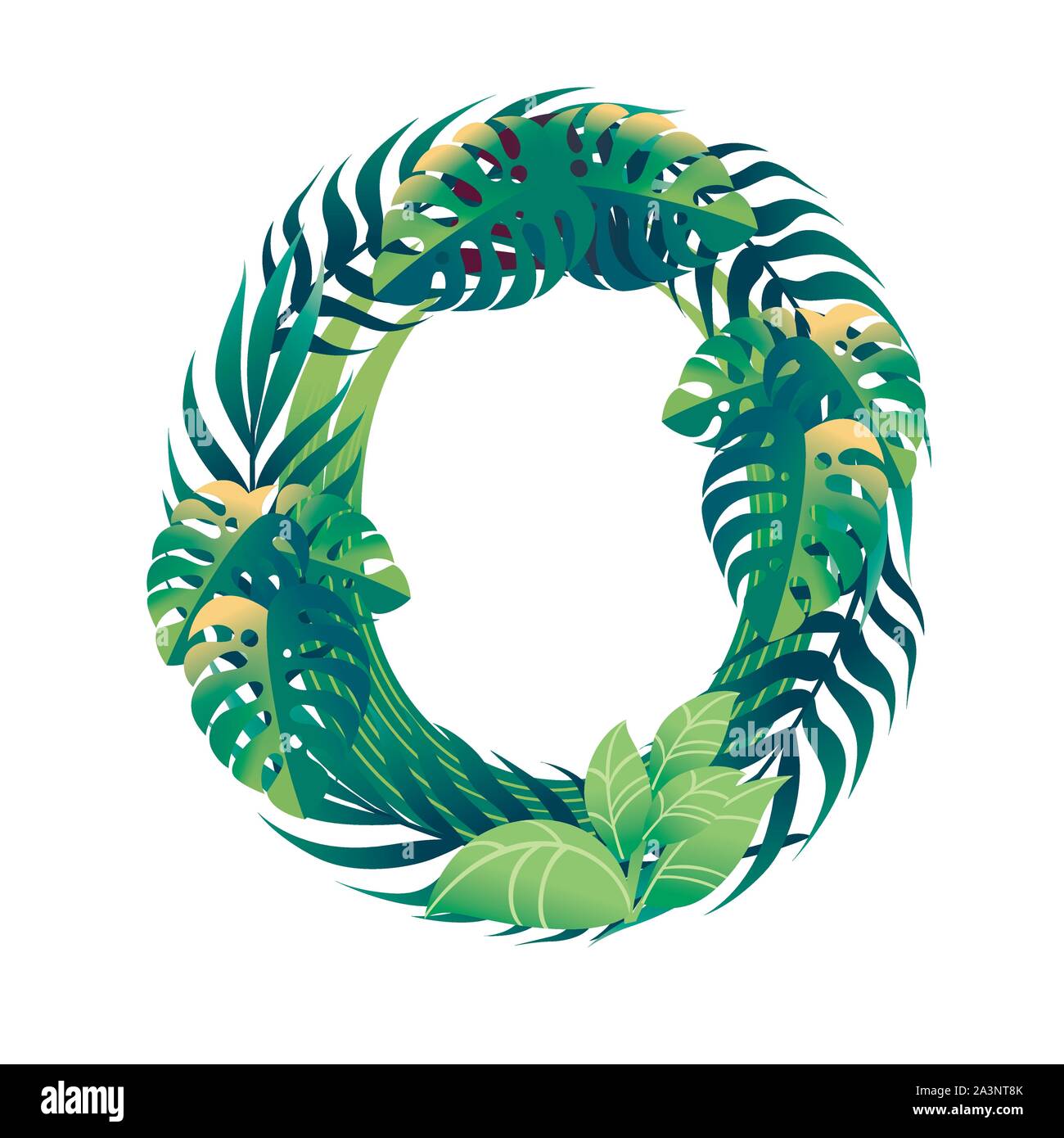 Leaf number 0 with different types of green leaves and foliage cartoon ...