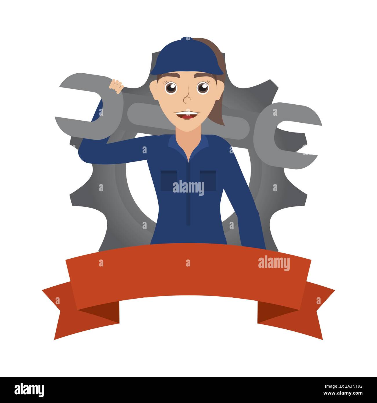 female young mechanic worker with gear and ribbon Stock Vector Image ...