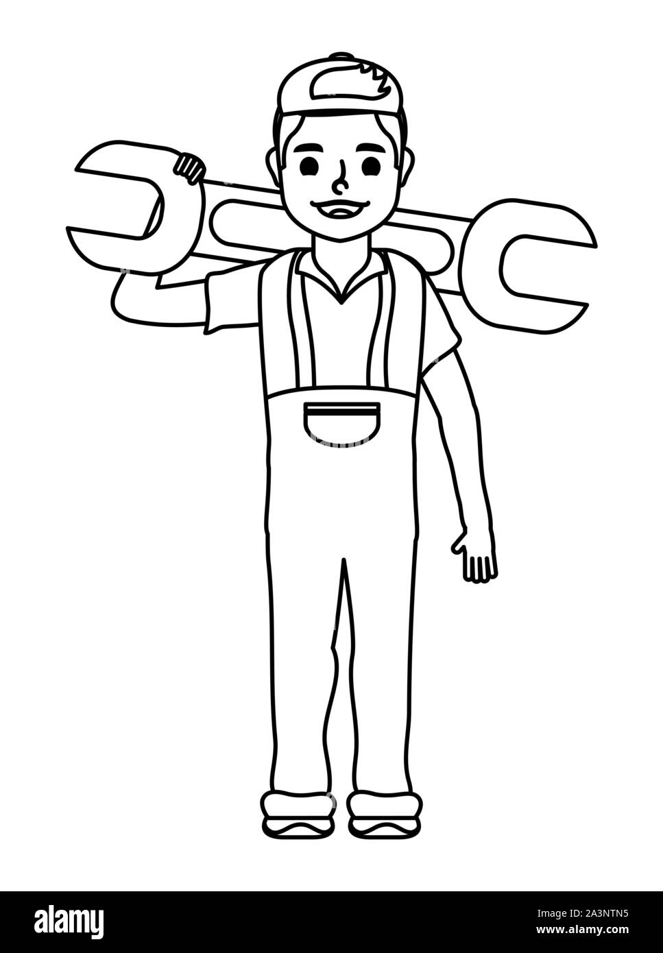 young mechanic worker lifting wrench Stock Vector Image & Art - Alamy