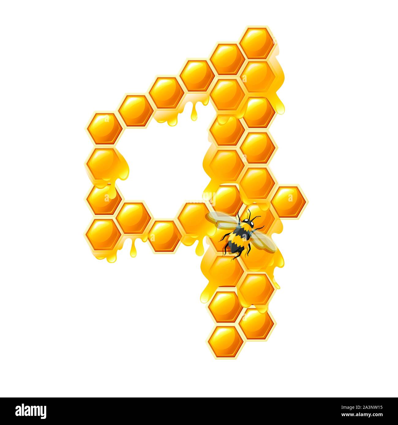 Honeycomb number 4 with honey drops and bee cartoon style food design ...
