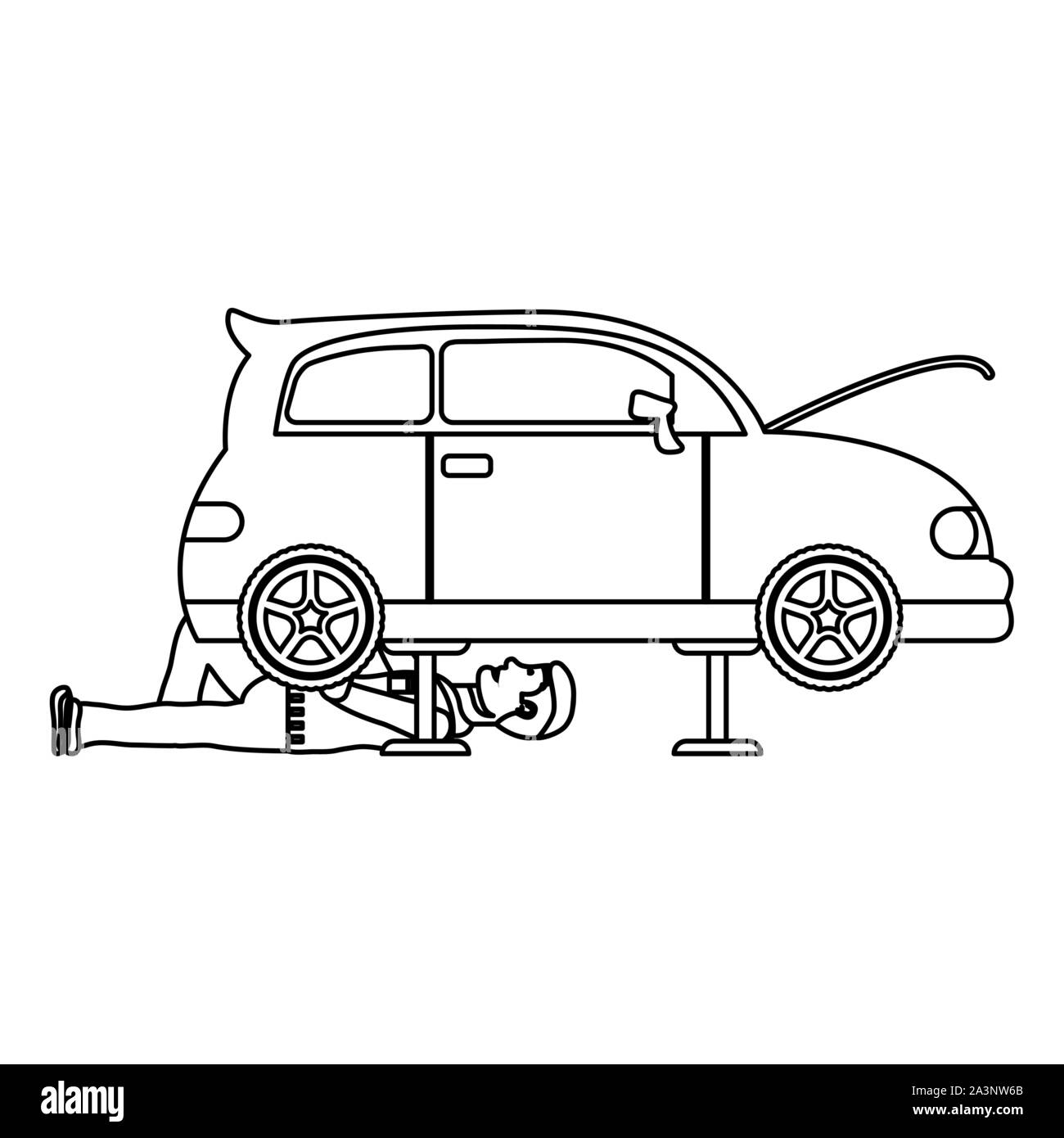 Mechanic working motor Black and White Stock Photos & Images - Alamy