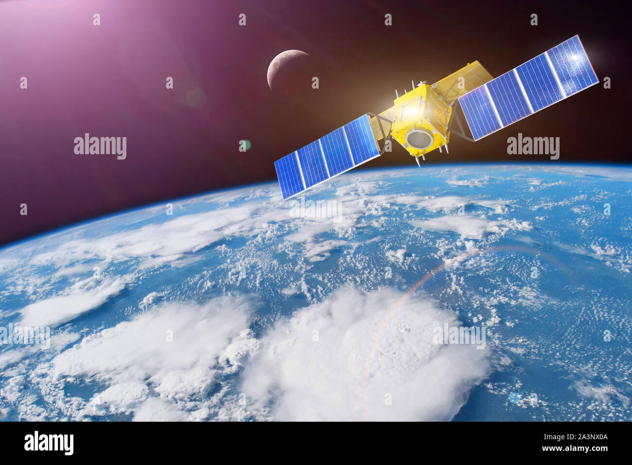 Space satellite in orbit around the Earth. Elements of this image ...