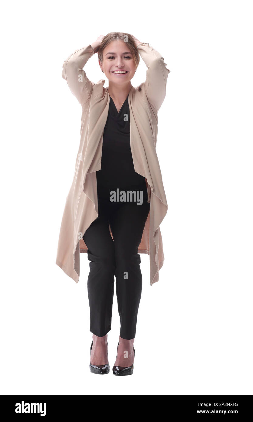 full length .very happy modern woman. isolated on white background ...