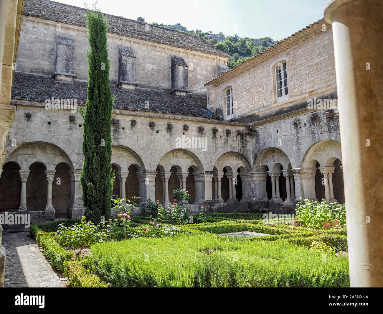 Arched columns of religious cloisters in southern France Stock Photo ...