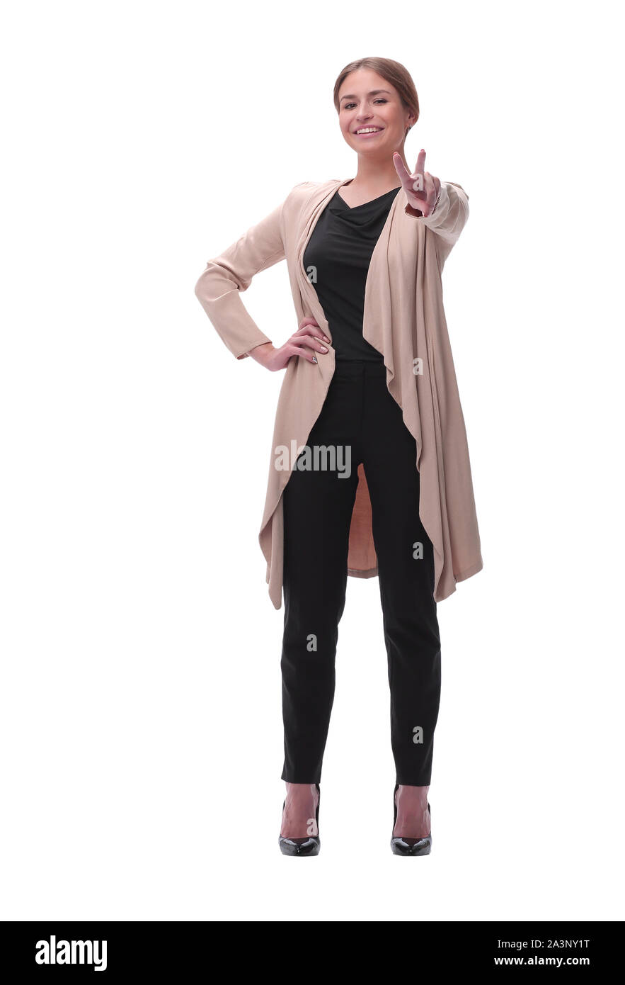 in full growth. portrait of a successful young woman . isolated on ...