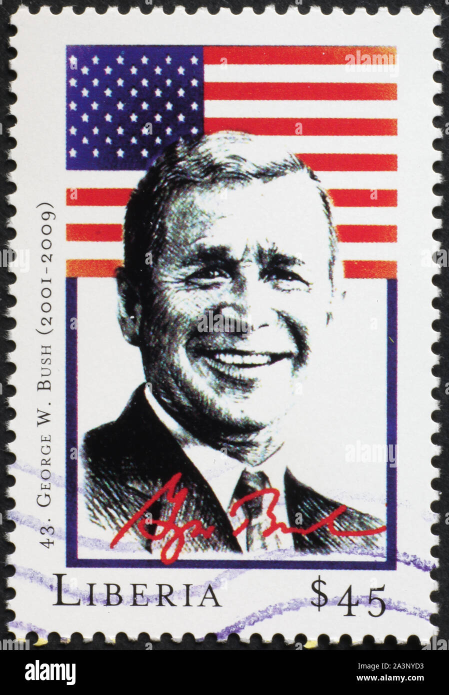 President George Bush jr. and flag on postage stamp Stock Photo - Alamy